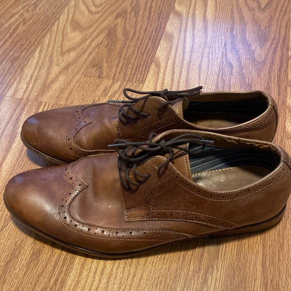 Aldo | Shoes | Aldo Light Brown Leather Oxford Brogue Wingtip Dress ...